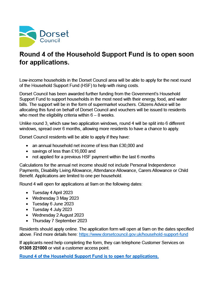 Household Support Fund - Wareham Town Council